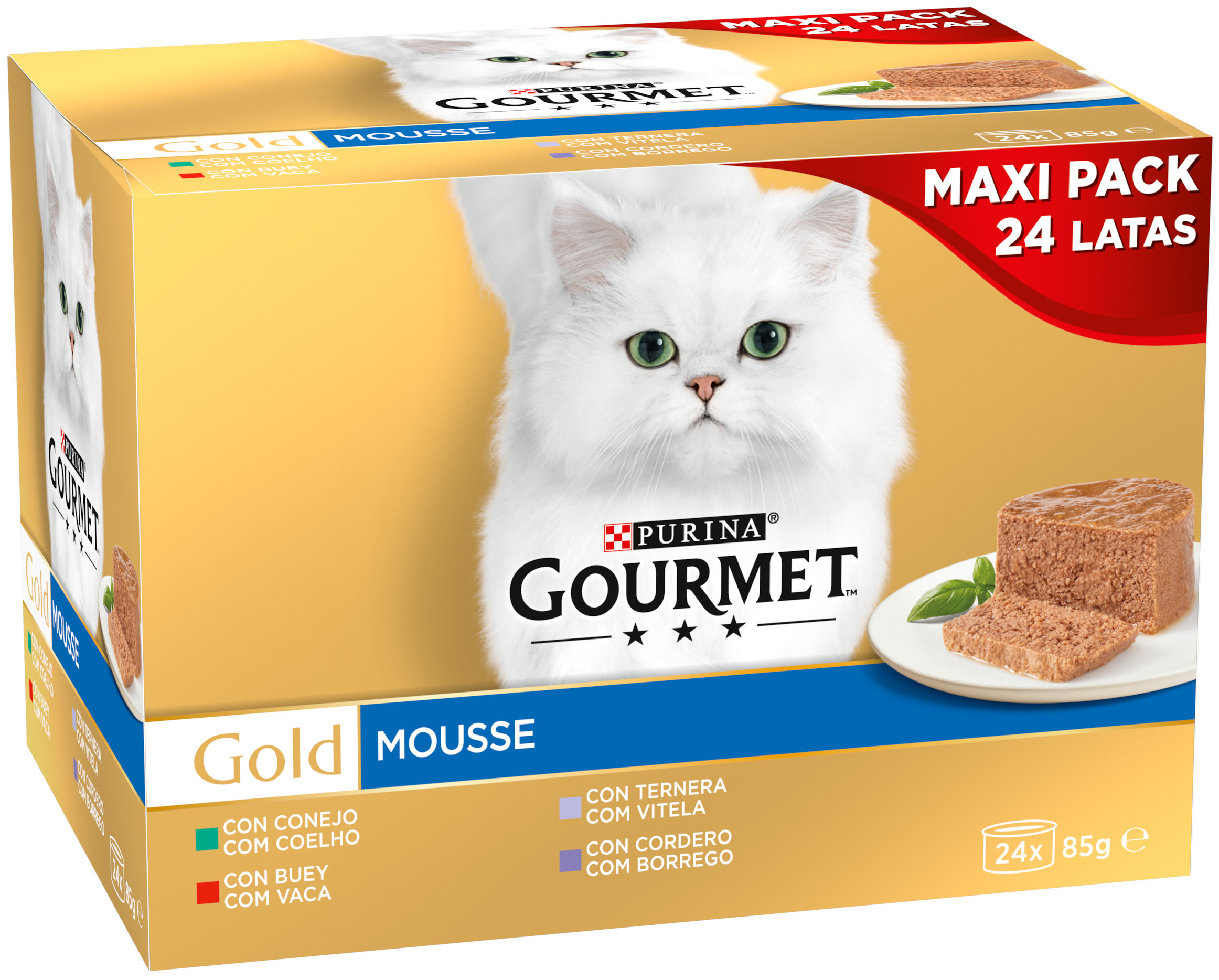 Gourmet Multipack Gold Mousse: Coelho, Vitela, Vaca e Borrego - Petness ...